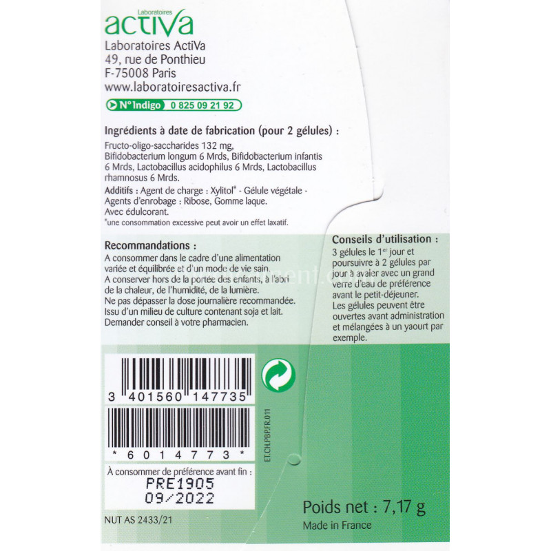 Activa chrono Prébiopro, réequilibre la flore intestinale 15 gélules