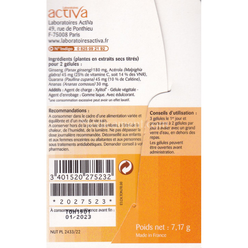 Activa chrono Tonus boîte de 15 gélules, fatigue passagère