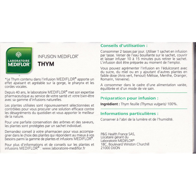 Mediflor Thym infusion réspiratoire, purifie les voies respiratoires