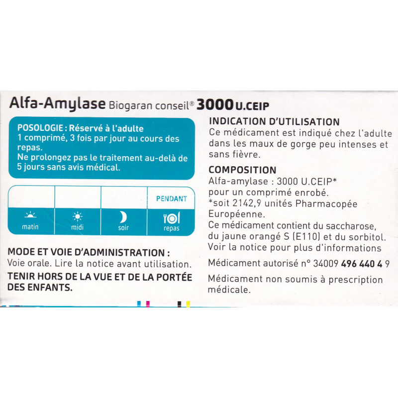 Alfa-Amylase 3000 U.CEIP Comprimé Biogaran Conseil