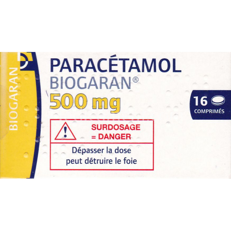 Paracétamol 500 mg boîte de 16 comprimés secs Biogaran