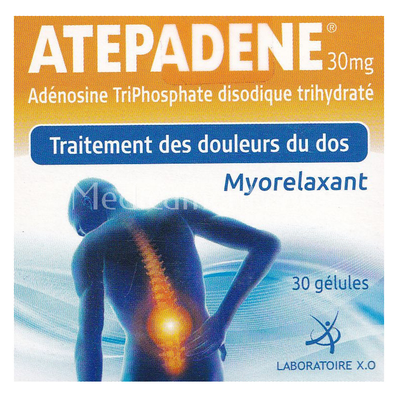 Atépadène 30 mg, médicament myorelaxant boite de 30 gélules