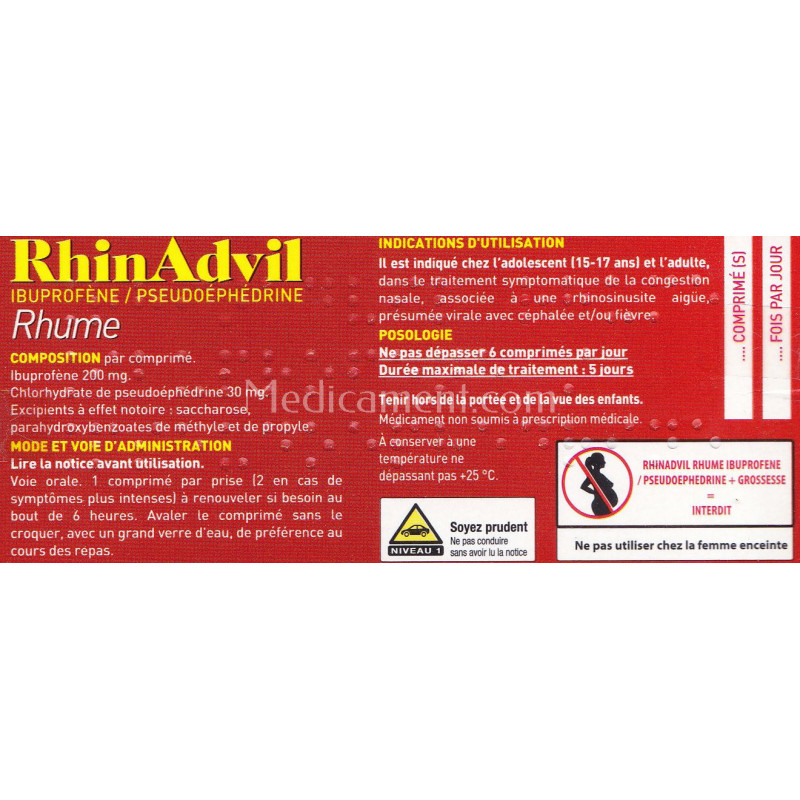 Rhinadvil Rhume boîte de 20 comprimés enrobés pour adulte