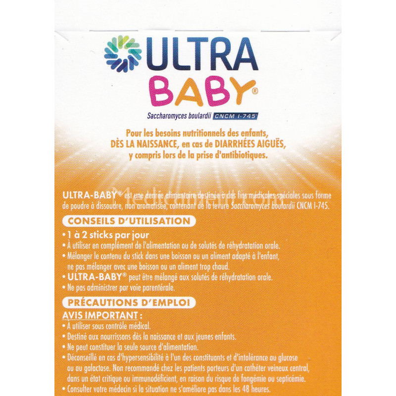 Ultra baby boîte de 14 sticks, poudre antidiarrhétique