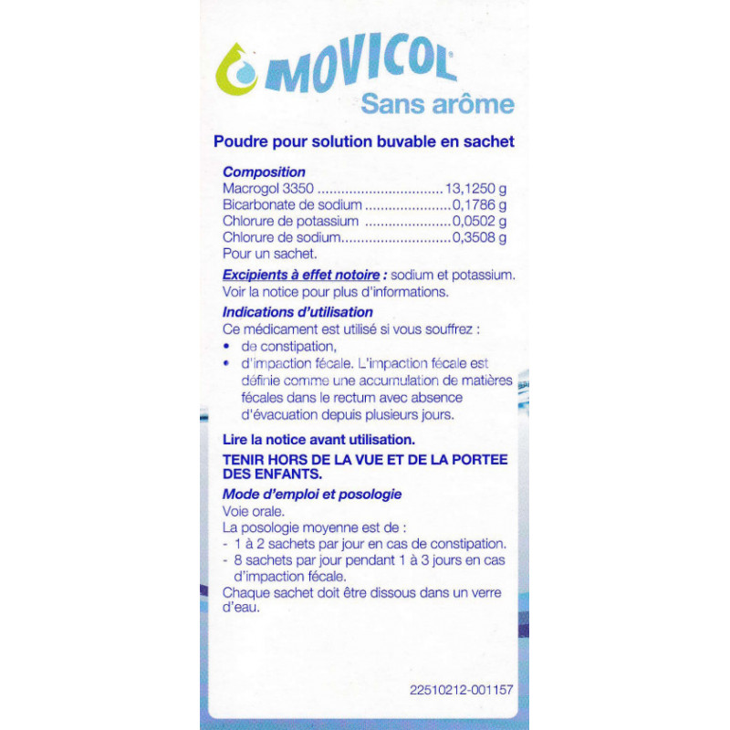 Movicol Sans arôme Poudre pour solution buvable en sachet Constipation ...