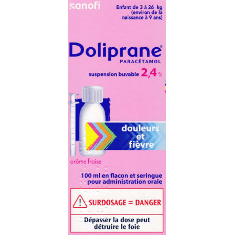 Doliprane 2,4% sirop enfant 100 ml, douleurs et fièvre