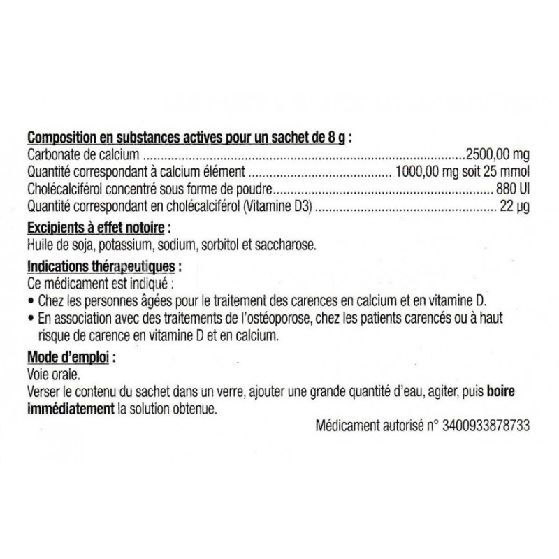 Cacit Vitamine D3 1000 mg/880 UI Granulés effervescents