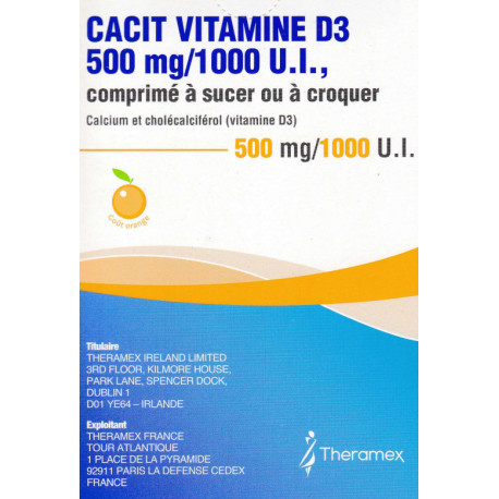 Cacit Vitamine D3 500 mg/1000 UI Comprimés à croquer ou sucer goût orange