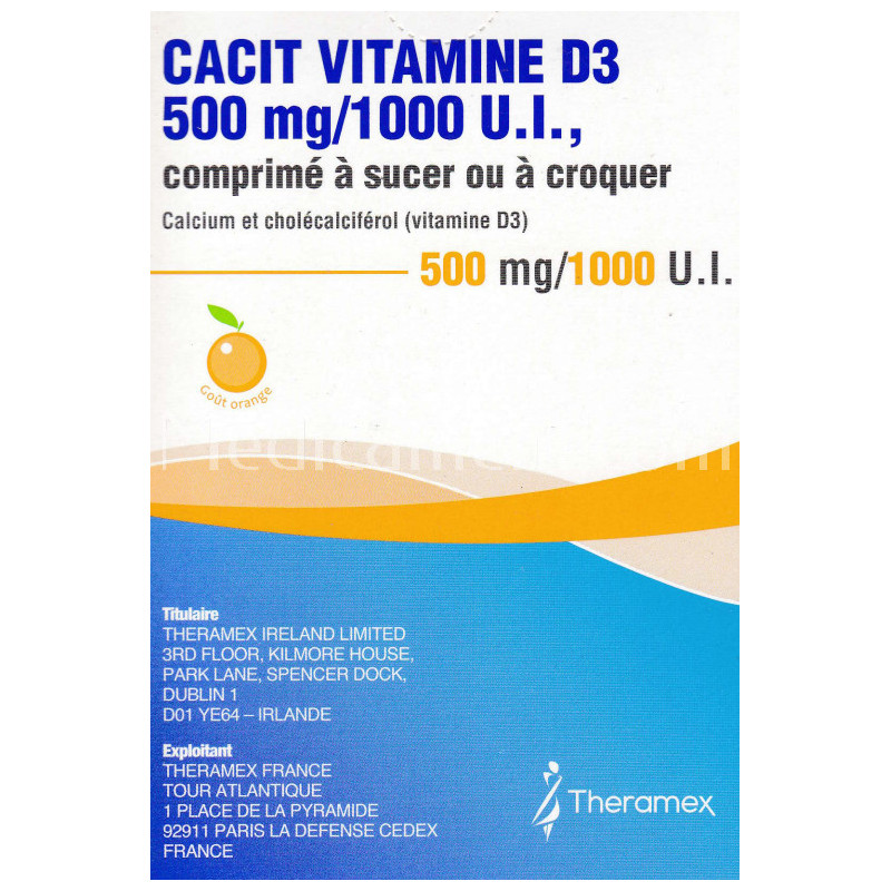 Cacit Vitamine D3 500 mg/1000 UI Comprimés à croquer ou sucer goût orange