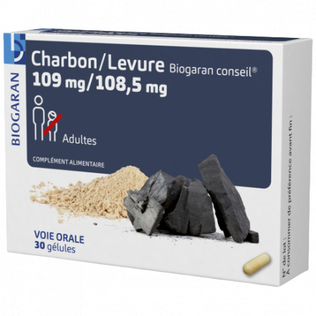 Charbon / Levure 30 Gélules Biogaran Conseil Gaz intestinaux et ...