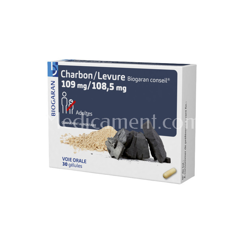 Charbon / Levure 30 Gélules Biogaran Conseil Gaz intestinaux et ...