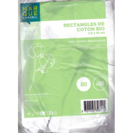 Rectangles de coton Bio 7,5 x 10 cm Marque Conseil 180