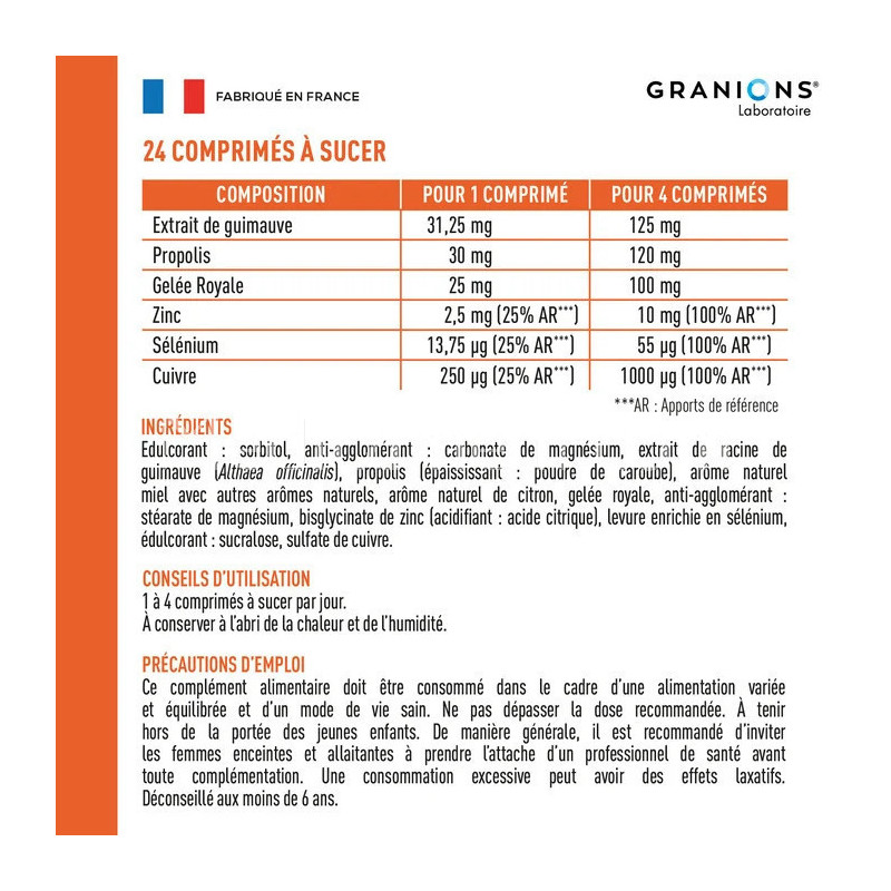 Gorge Pastilles à sucer Granions Mal de gorge