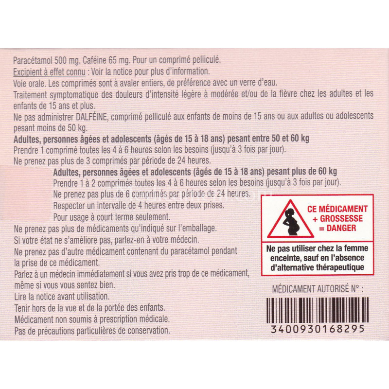 Dalféine Paracétamol 500mg / Caféine 65mg Upsa Douleurs et fièvre