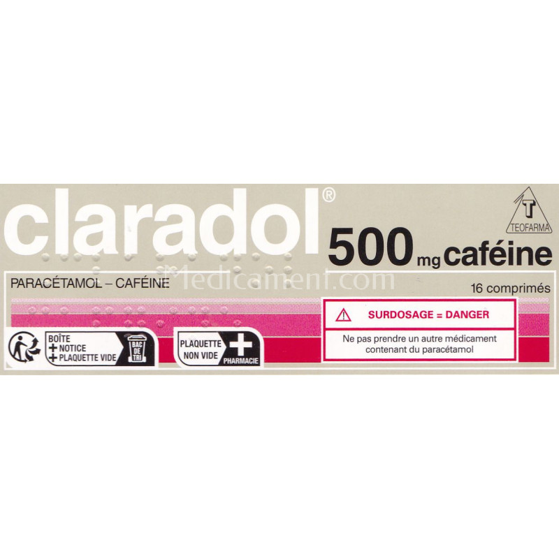 Claradol 500 mg Caféine Paracétamol/caféine Comprimés Migraine et douleurs