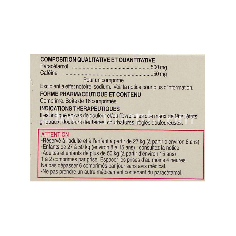Claradol 500 mg Caféine Paracétamol/caféine Comprimés Migraine et douleurs
