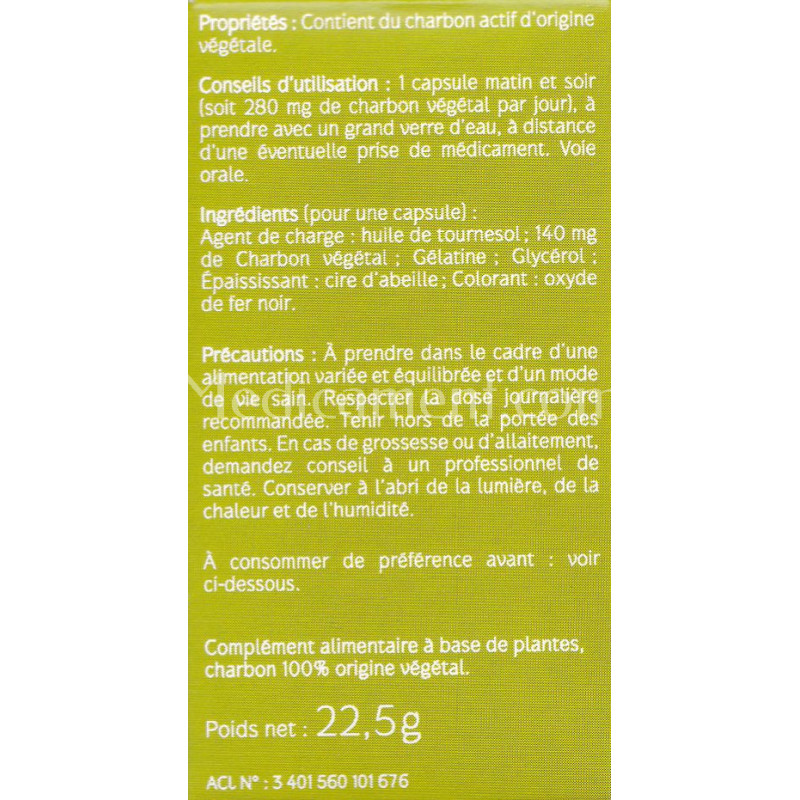 Charbon végétal boîte de 28 ou 60 capsules Naturactive, ballonnements