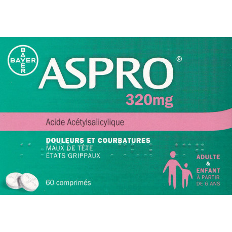 Aspro 320 mg 60 Comprimés Acide acétylsalicylique