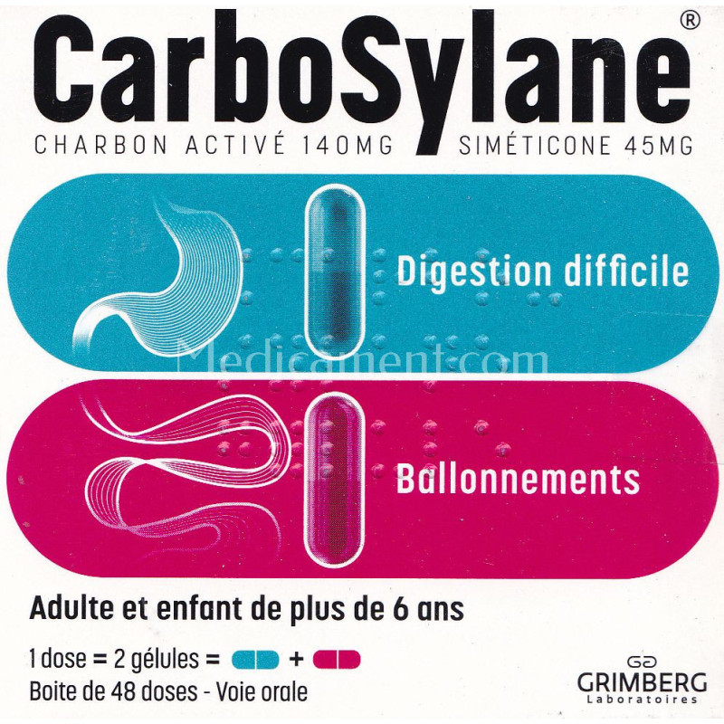CarboSylane Gélules 48 doses Brûlures d'estomac et ballonnements