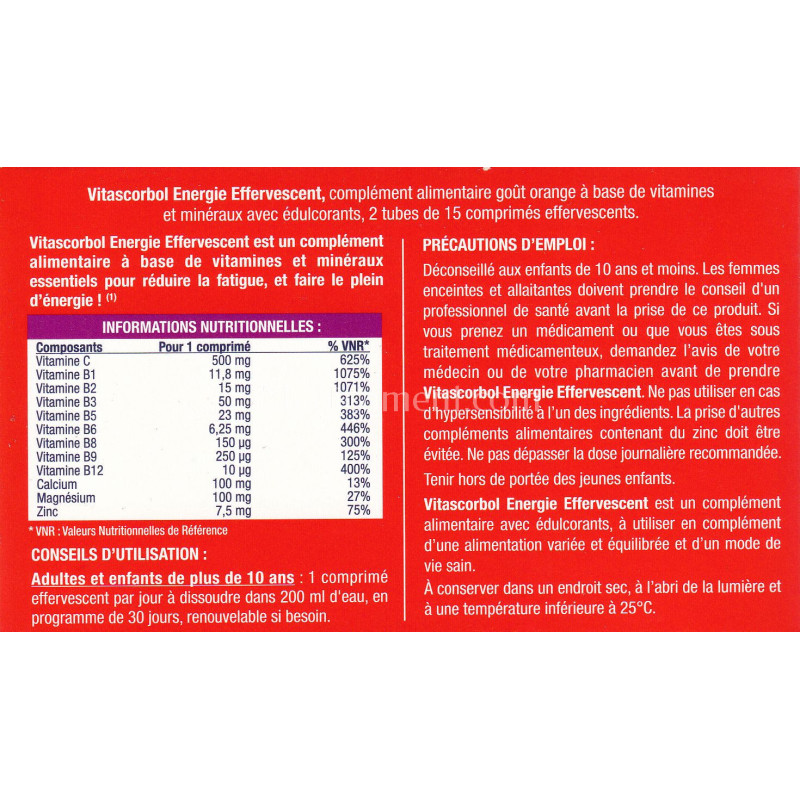 Vitascorbol Énergie 30 Comprimés effervescents Sans sucre