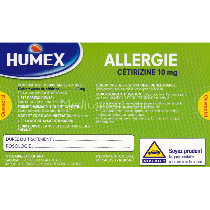 Humex Allergie Cétirizine 10 mg Comprimé sécable