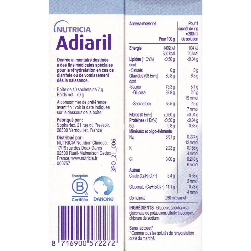 ADIARIL Soluté de Réhydratation Orale 10 Sachets