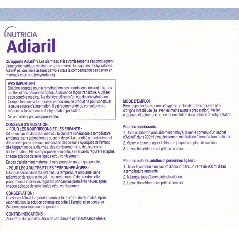ADIARIL Soluté de Réhydratation Orale 10 Sachets