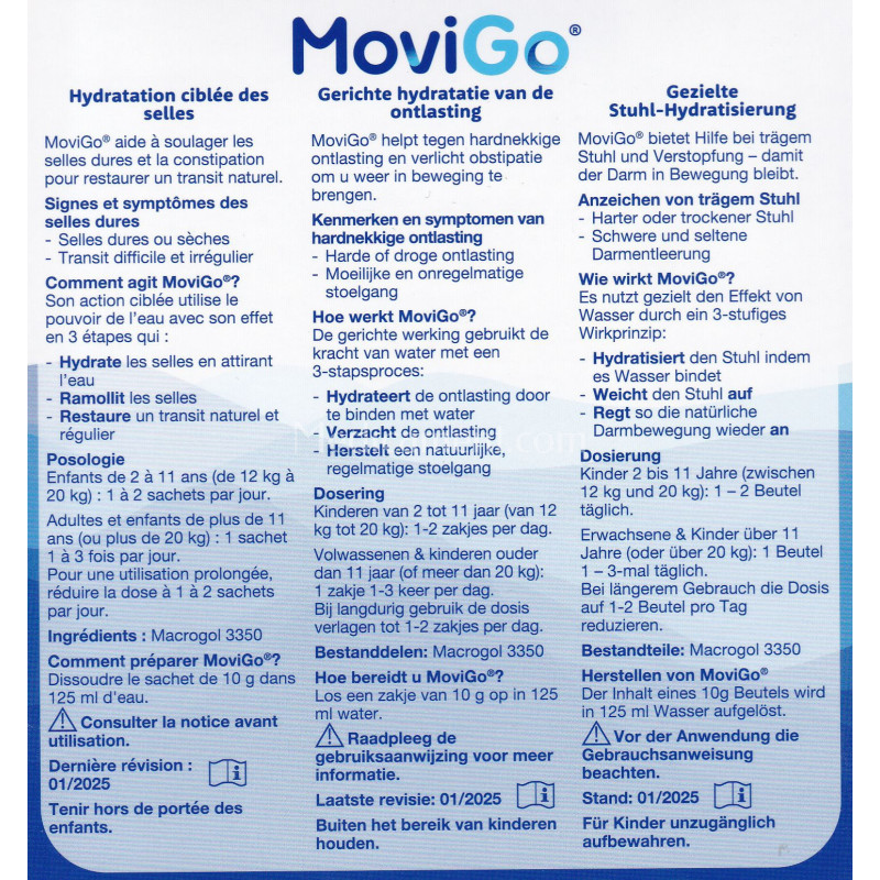 MoviGo Sans arôme Poudre en sachet | Selles dures et constipation