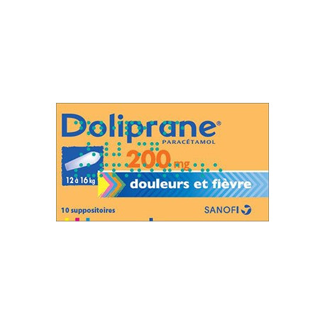 Doliprane 200 mg 10 suppositoires au paracetamol pour enfants de 12 à 16 kg
